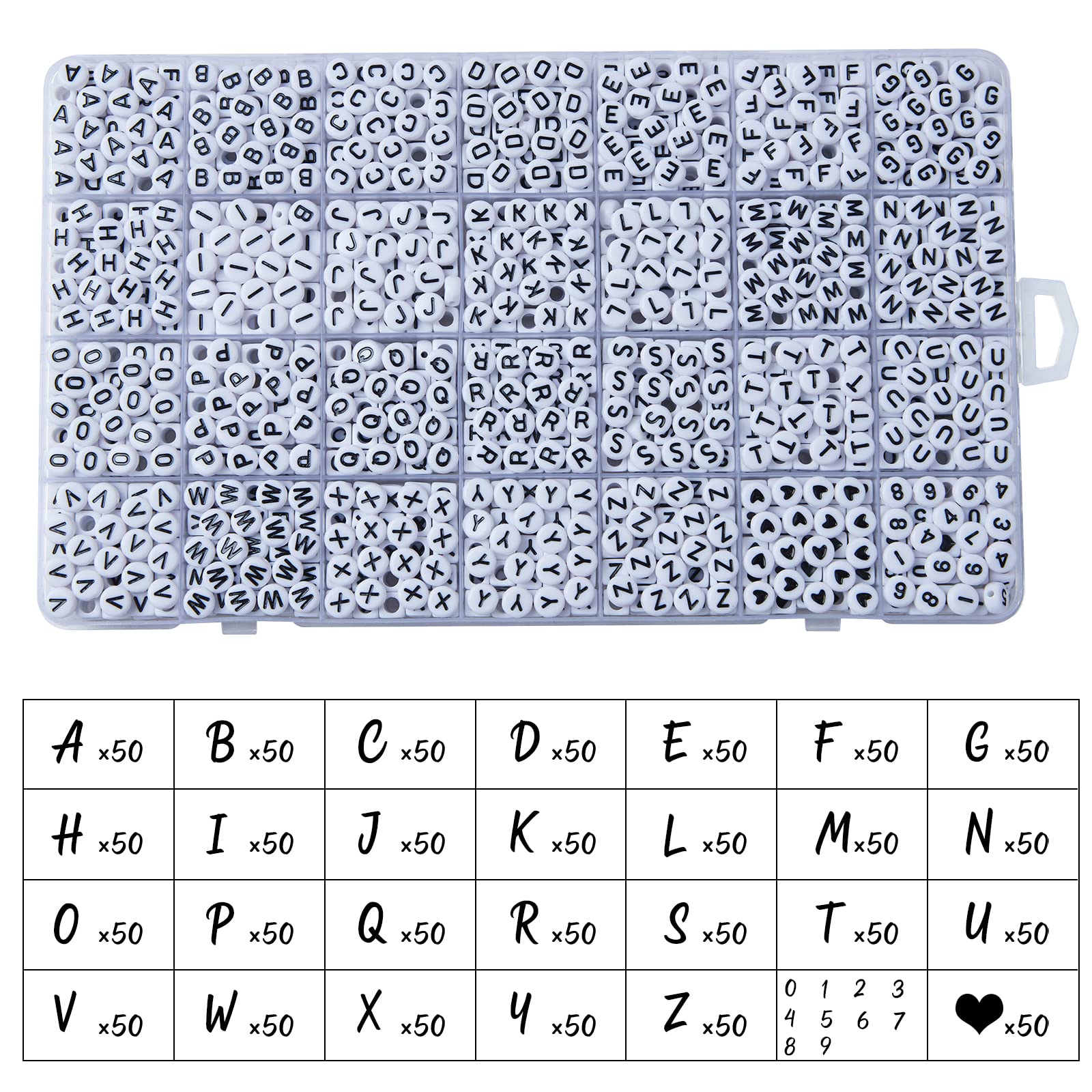 1400pcs Letter Beads, 4x7 mm Acrylic Alphabet Beads, Beads for Jewelry and Bracelet Making, in 28 Grid Box (White and Black)