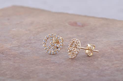 14K Solid Yellow Gold Womens Round Cubic Zirconia Cz Small Peace Sign Hipster Stud Earrings Perfect for Ladies - 0.27in