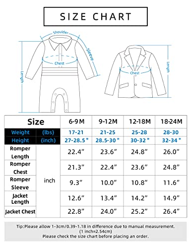A&J DESIGN Baby Boys Gentleman Outfit Formal Suit Jumpsuit Tuxedo Romper Set 6-9 Months Black