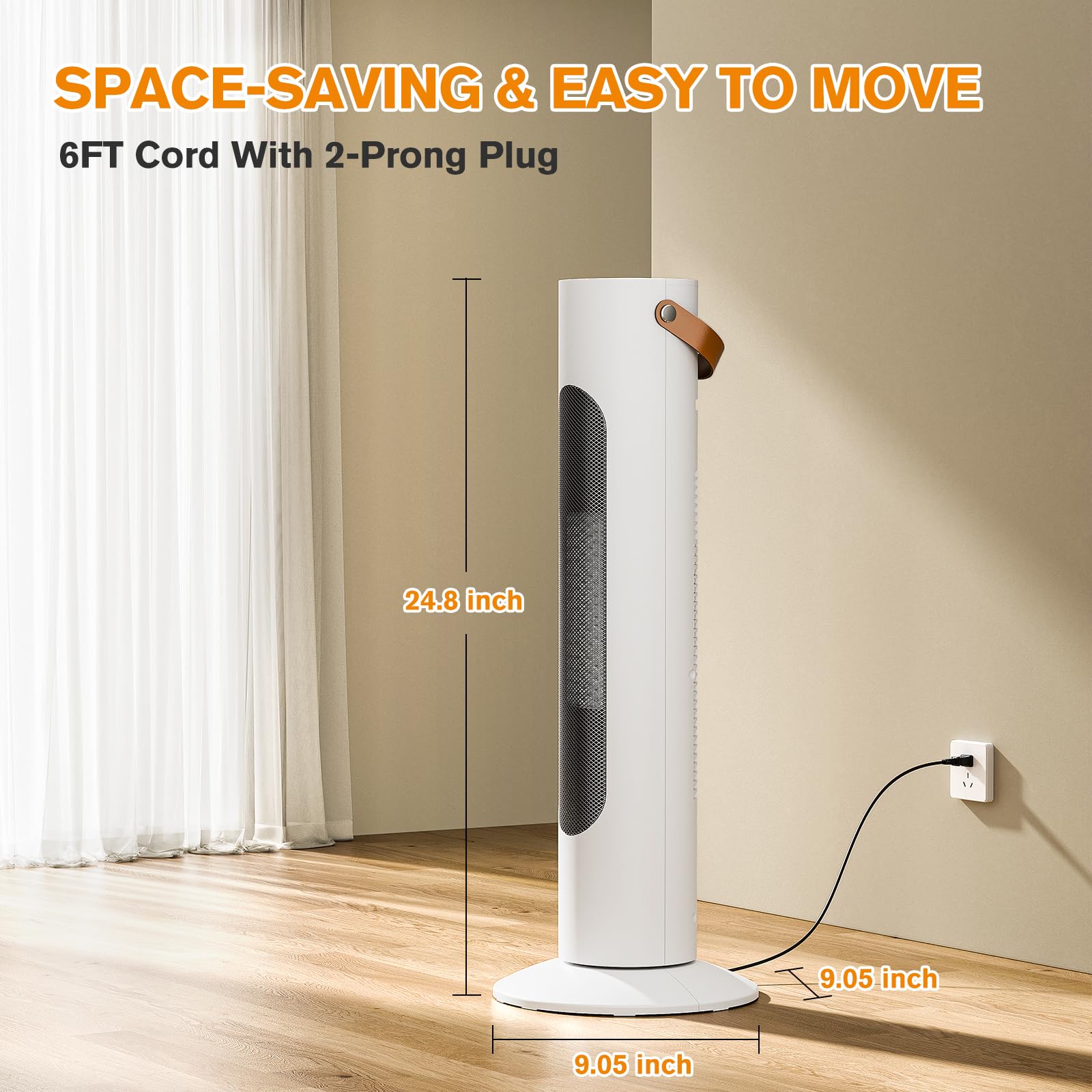2-1 Electric Space Heaters For Indoor Use, 25" Tower Heater And Fan Combo, 70°Oscillating, 3S Instant Heating,1500W, 3 Heating & Fan Modes, Electric Portable Heater For BedroomOfficeHome, White