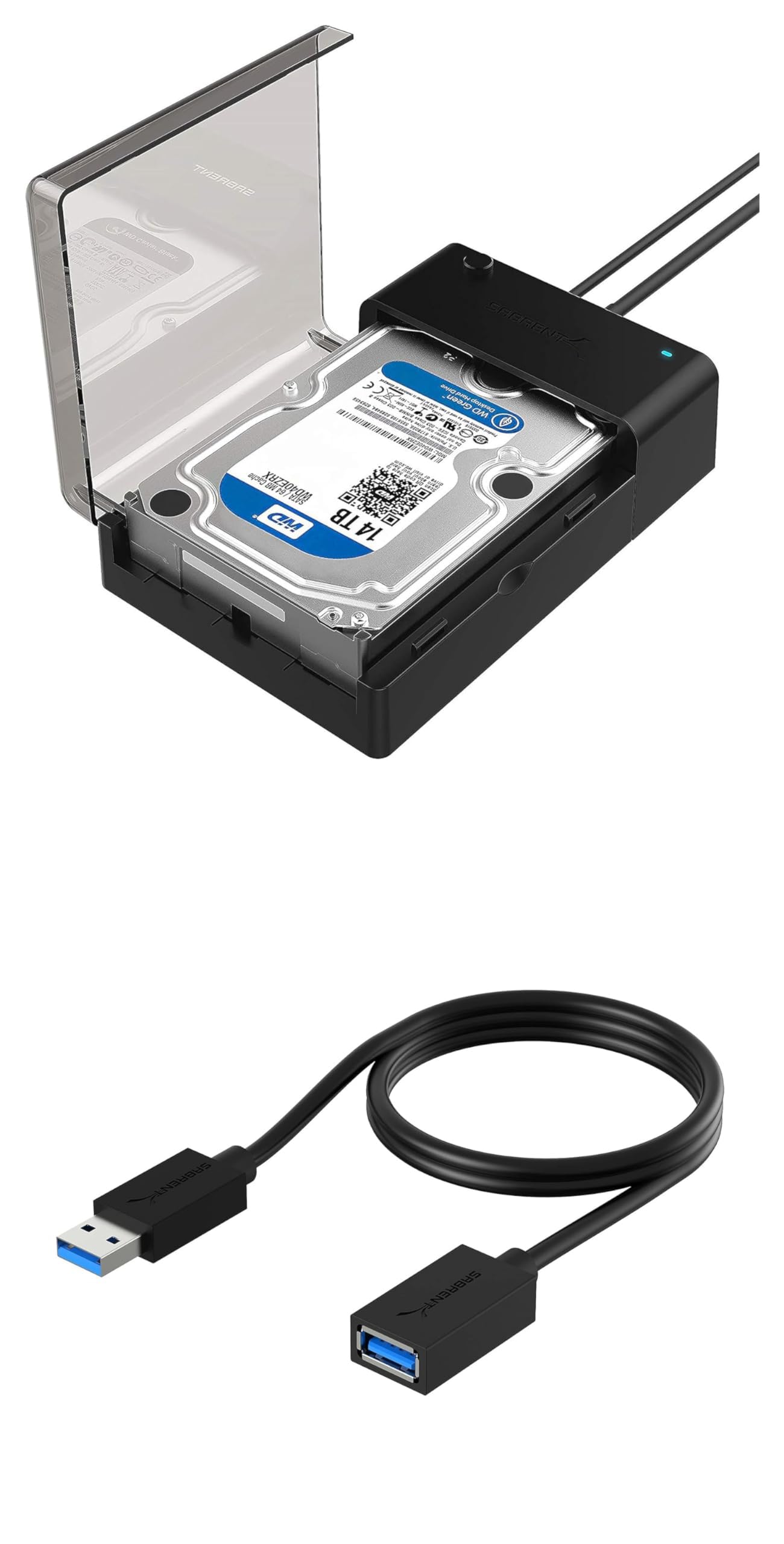 USB 3.0 Extension Cable A Male to A Female [Black] 3 Feet+ USB 3.0 to SATA External Hard Drive Lay Flat Docking Station for 2.5 or 3.5in HDD, SSD
