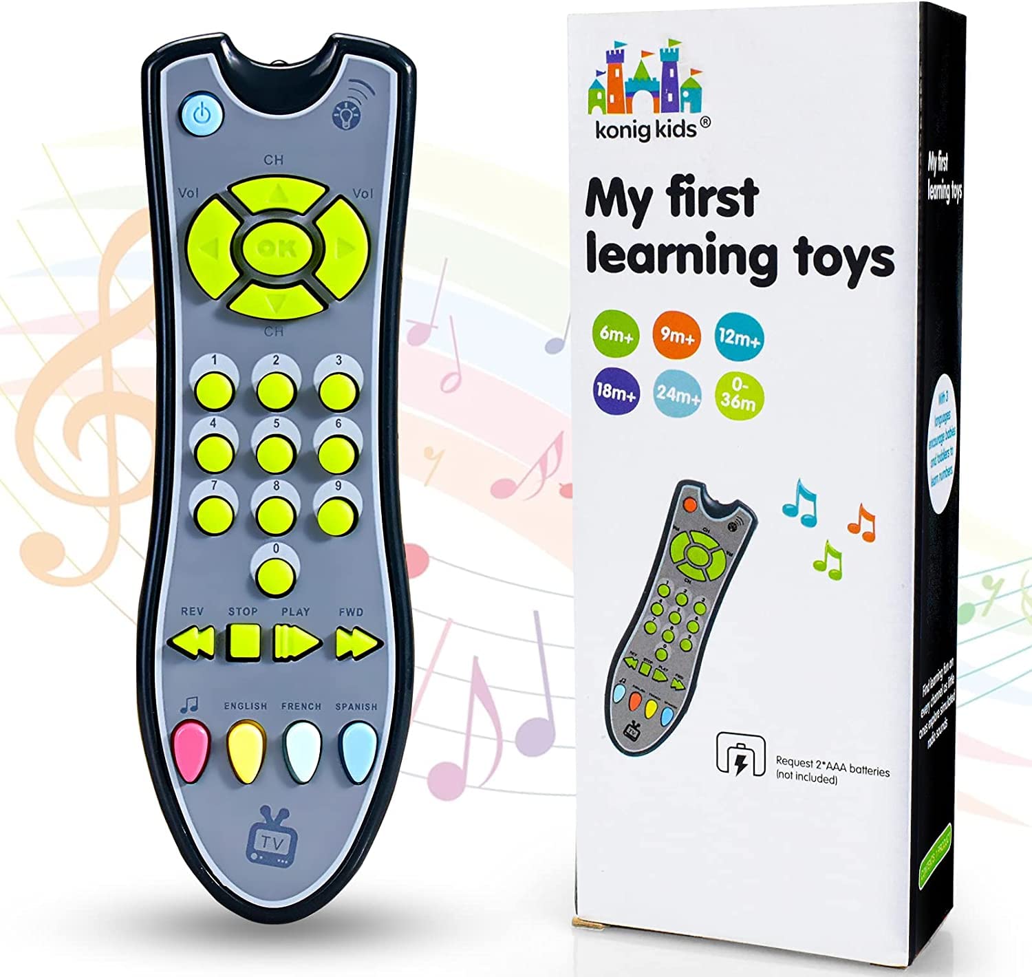Acirr Baby Learning Toy, Baby Music Remote Control Toy Kids' Electric Learning Toys Baby Music TV Remote Control Electric Numbers Learning Educational Kids Toy(Gray)