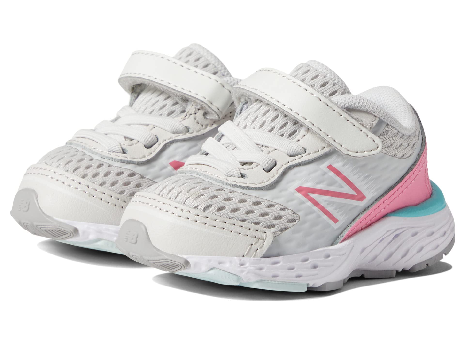 New Balance Kid's 680 V6 Hook and Loop Running Shoe, Nimbus Cloud/Bubblegum/Surf, 4 Infant
