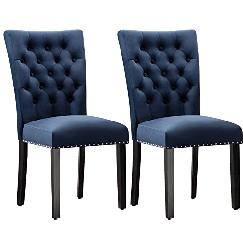 adochr Velvet Parsons Upholstered Dining Chair, Accent Chairs Dining Room Chairs Set of 2(Blue)