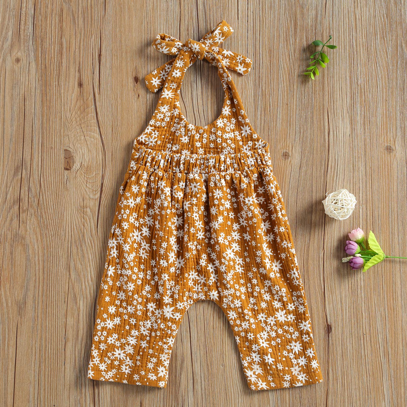 Summer One Piece Outfit Infant Baby Girl Romper Jumpsuit Sleeveless Halter Floral Bodysuit Clothes Bib Overalls