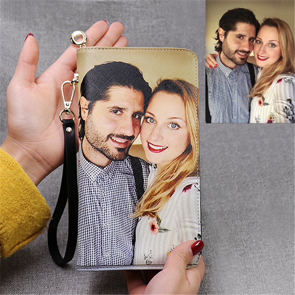 a266XDKSJK Personalized Photo Wallet Women Leather Wallet Clutch Wallet with Wristlet handbag Coin Purse Card package best gift for women(Black Double Side)
