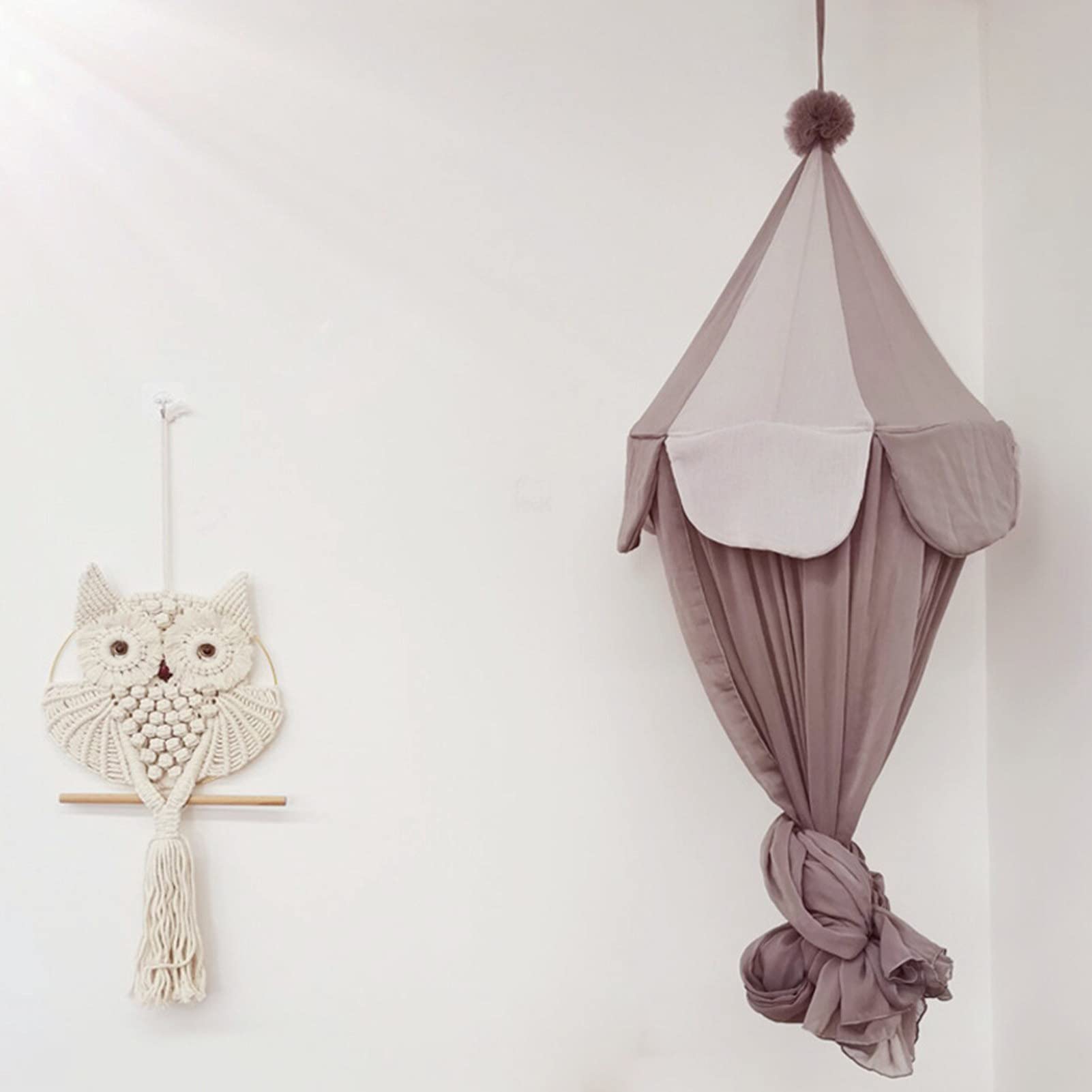 HEVIRGO Bed Canopy Mosquito Net, Hanging Travel Netting Curtains, Play Tent Bedding, Mosquito Net Dome Shaped Nordic Style Chiffon Fancy Baby Bedding for Kindergarten - Brown
