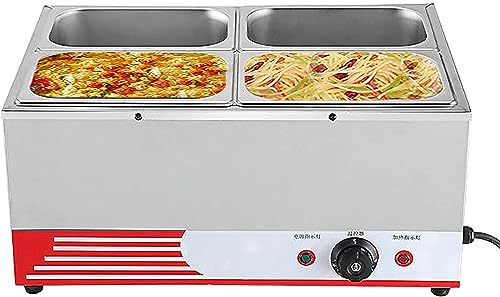 4-Commercial Electric Food Warmer Buffet Server Food Warming Tray, 1500W Stainless Steel Food Steamer Soup Station, for Restaurants, Catering, Cafeterias, Home Parties, Hotels