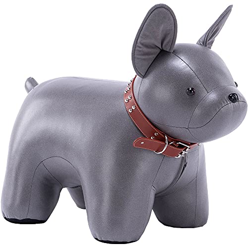 CRITTER SITTERS 15-in. Seat Height Faux Leather Gray Dog Animal Shape Ottoman - Furniture for Nursery, Bedroom, Playroom, and Living Room Decor