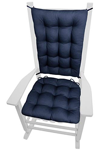 Barnett Home Decor Cotton Duck Navy Blue Rocking Chair Cushions - Size Extra-Large - Latex Foam Fill Rocker Seat Pad & Backrest Cushion with Ties - Tufted, Reversible, Machine Washable, Made in USA