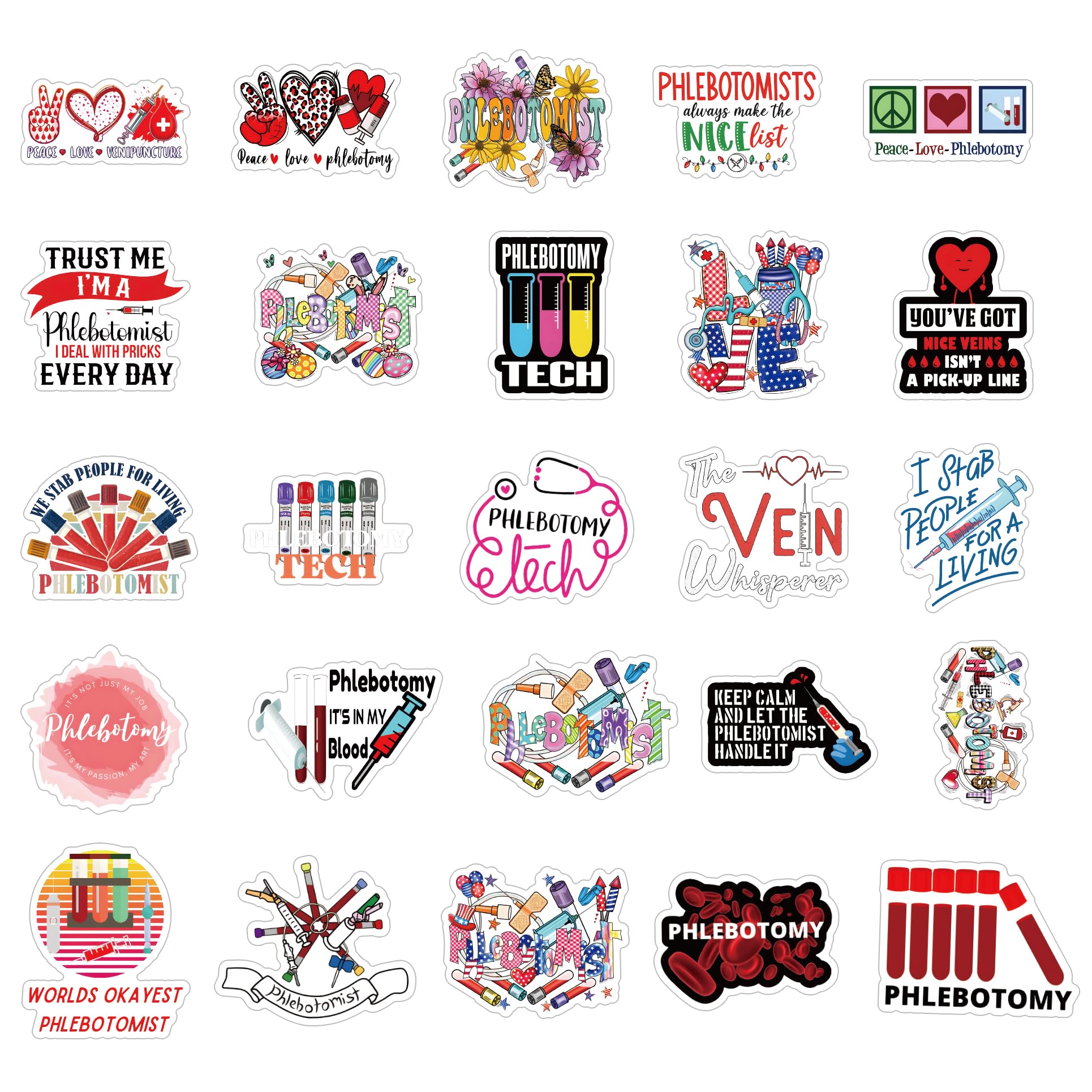 120Pcs Phlebotomy Stickers Pack, Aesthetic Vinyl Waterproof Sticker Decal for Water Bottle,Laptop,Phone,Skateboard,Helmet,Hard Hat Gifts for Kids Teens Adults for Party Supply Decorā¦