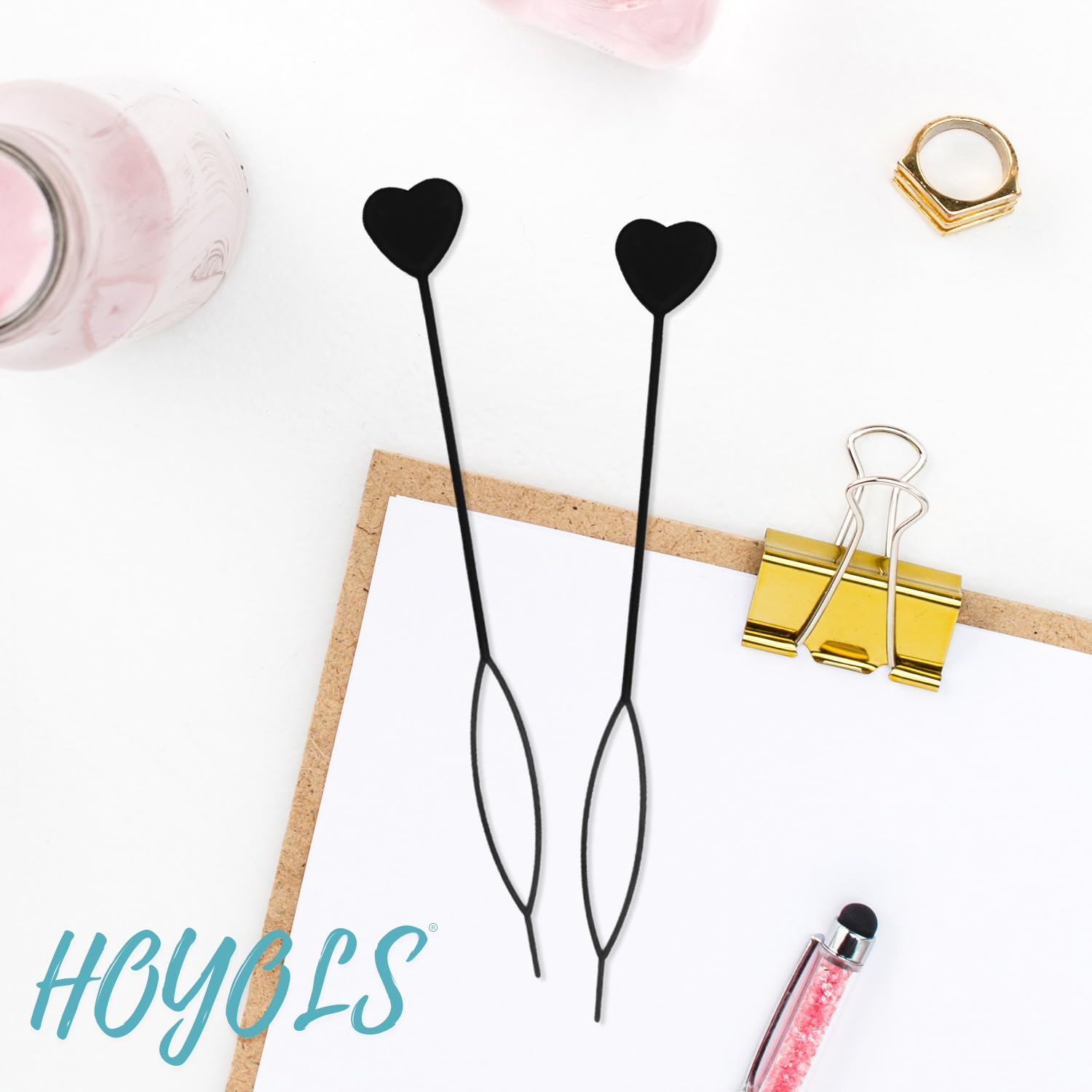Hoyols 12pcs Quick Topsy Tail Hair Beader for Braiding Beads on Braids, Loop Threader and Braider for Kids Girls, Ponytail Hair Styling Maker Set of 12 - Black