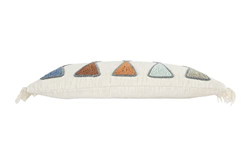 Bloomingville Rectangle Cotton Pillow with Embroidery & Fringe, Multicolored