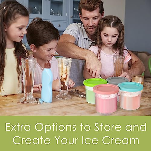 4 Pack Ice Cream Pint Containers, Replacement for Ninja Creami Pints and Lids, Compatible with NC299AMZ & NC300s Series Creami Ice Cream Makers, BPA Free, Dishwasher Safe, Grey/Pink/Green/Lake Blue