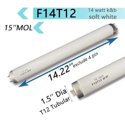 15inch F14T12 Soft White Fluorescent Light Bulb,14 Watt K&B Warm White 3000K Lamp, T12 Linear 1.5 '' Dia Tube, G13 Bi-pin Base (2 Pack)