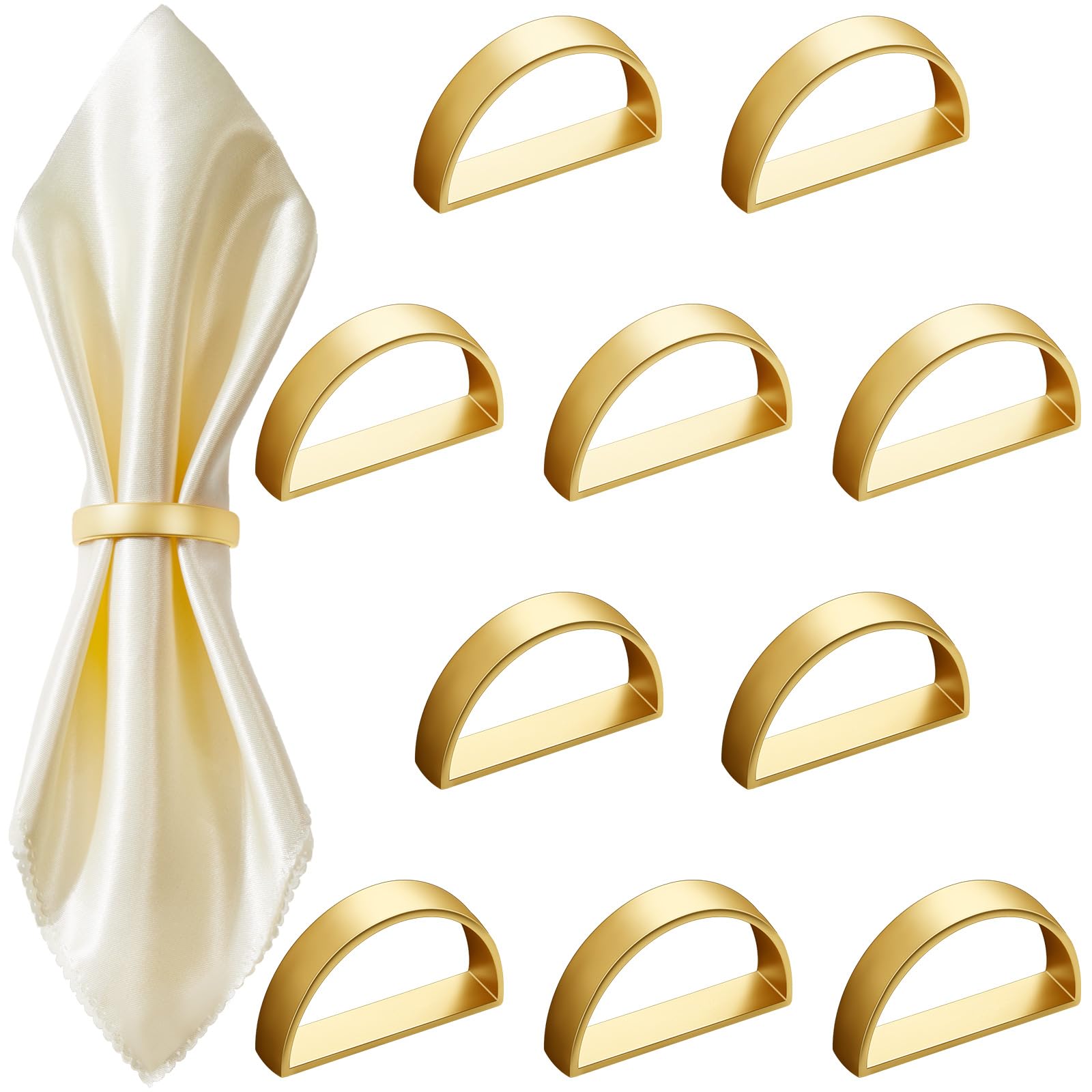 Stainless Steel Napkin Rings Metal Napkin Ring Holders Modern Ring Holder Serviette Buckles Metallic Adornment for Table Settings Kitchen Dinner Party Wedding (Matte Gold Semicircle,20 Pcs)