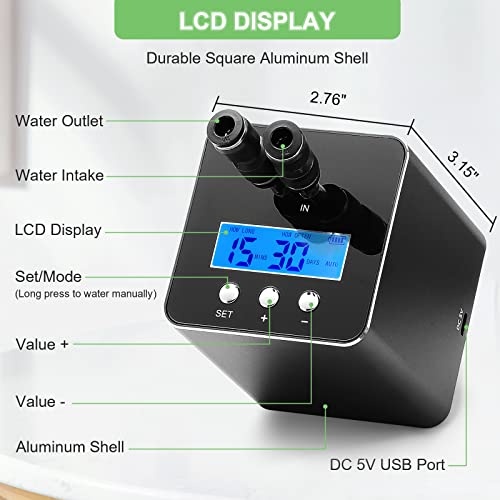 Alldeer Reptile Humidifier, Misting System for Reptile Terrariums, Automatic Reptile Mister with Timer, Adjustable 360° Spray Nozzles, LCD Display, Aluminum Shell, for Chameleon Reptiles