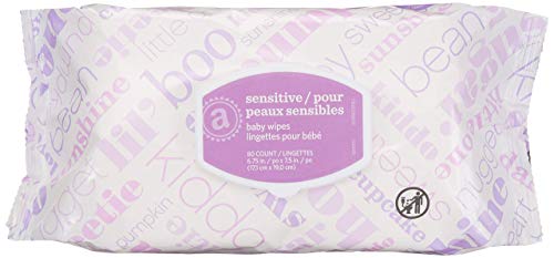 Amazon Elements Baby Wipes, Sensitive, Fragrance-Free, 80 Count (Pack of 1), Flip-Top Packs