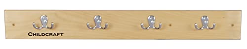 Childcraft Wall Mount Coat Rack Strip, 4 Hooks, 29-3/4 x 1-7/8 x 4 Inches