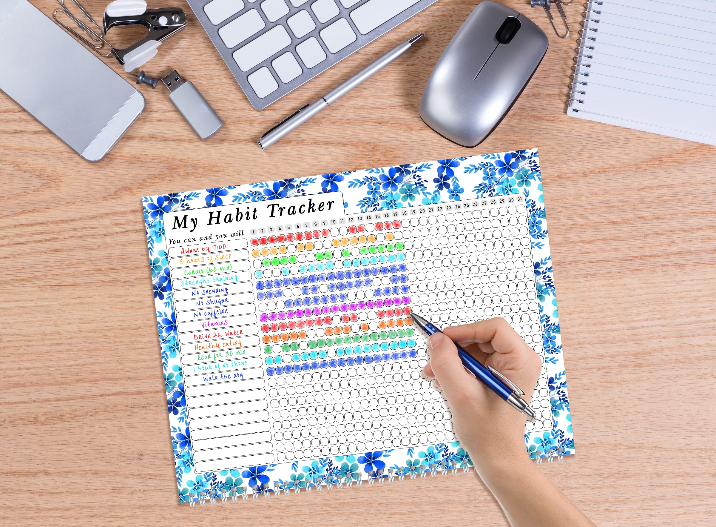 2024 Monthly Desktop/Wall Calendar/Planner - Habit Tracker - Daily, Weekly & Monthly Goal Motivational Habit Tracking Journal Inspirational - (Edition #022)