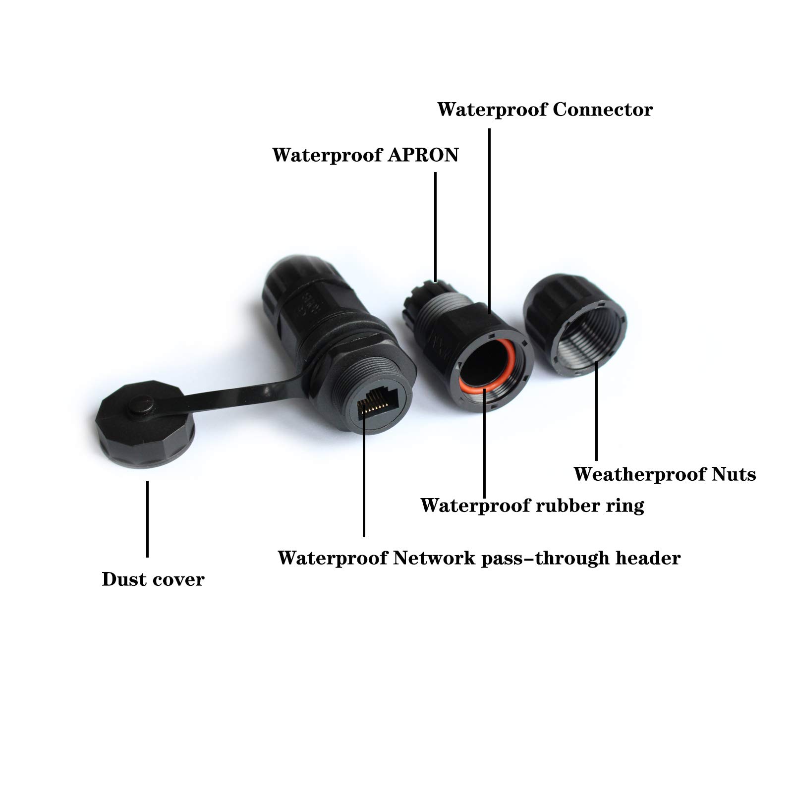 Waterproof RJ45 Connector, Female to Female Waterproof Ethernet Coupler, Panel Mount, IP68 Ethernet LAN Cable Coupler Outdoor Adapter Weatherproof Connection for CAT 6, CAT 5, CAT 5E, Cat7 (6-Pack)