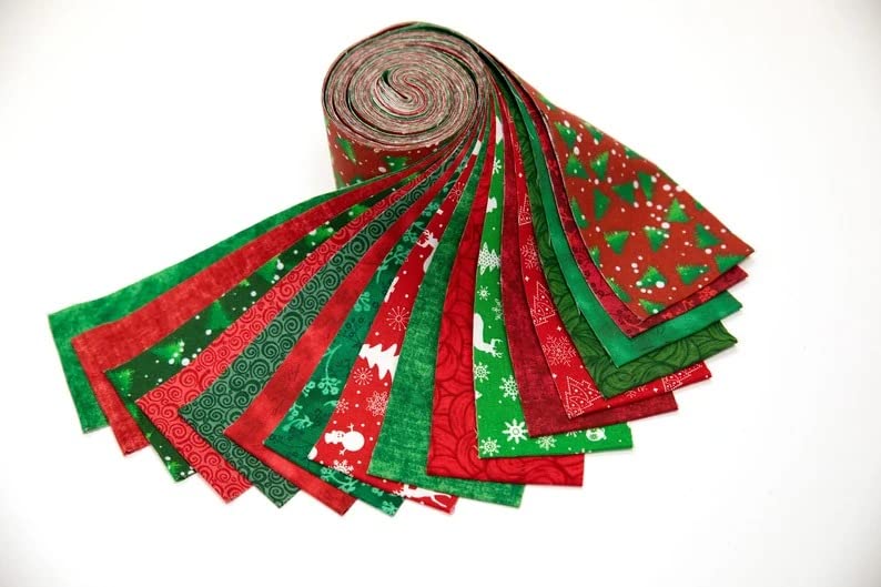 17 Strips Fabric Cute, 2.5 inch Christmas Basics Red and Green Blenders Jelly Roll 100% Cotton Fabric Quilting Strips