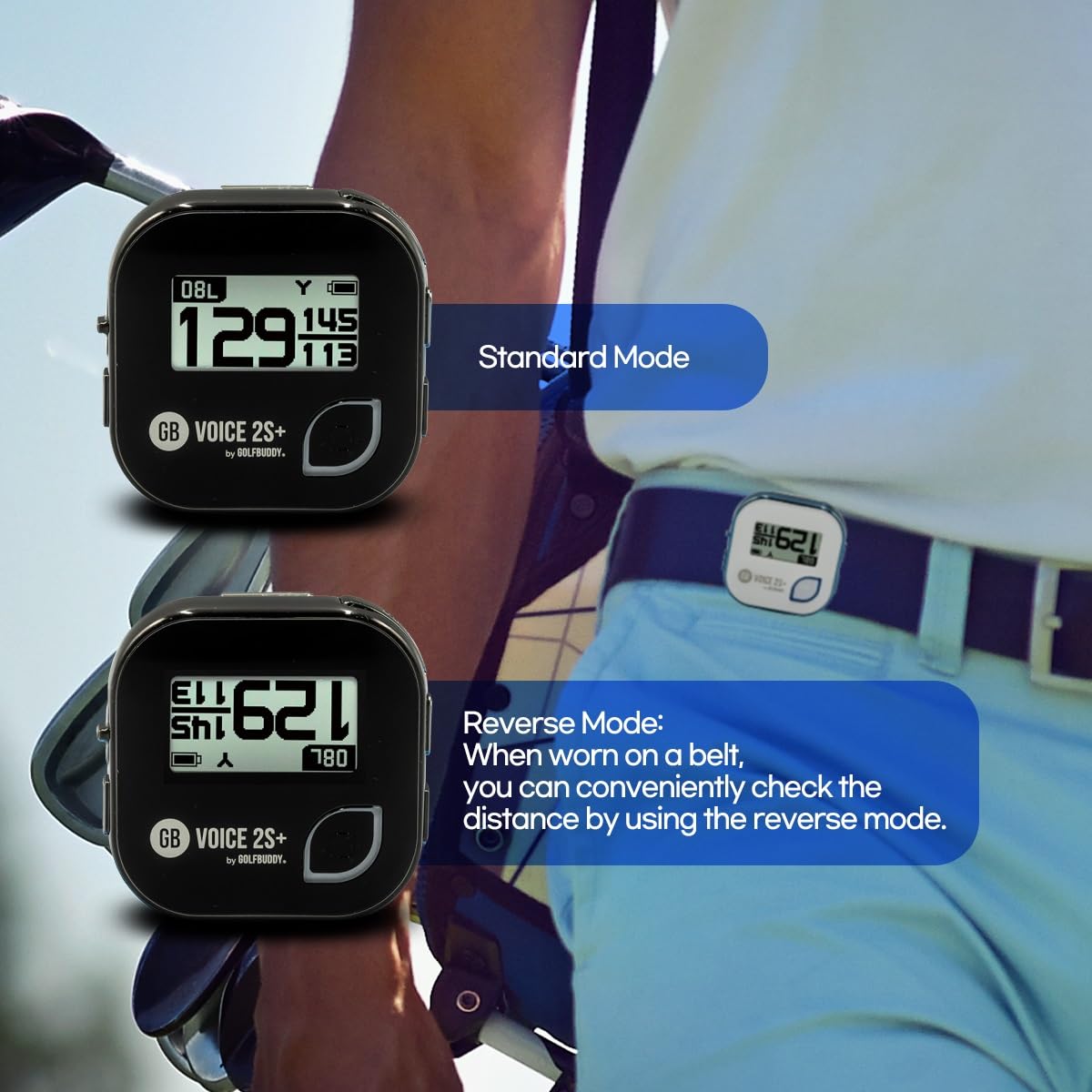 GOLFBUDDY Voice 2S+ Talking GPS Rangefinder, Clip on Hat Golf Navigation, Slope Mode on/Off, 18 Hours Battery Life, Shot Distance Measurement, Preloaded with 40,000 Courses Worldwide (Black)