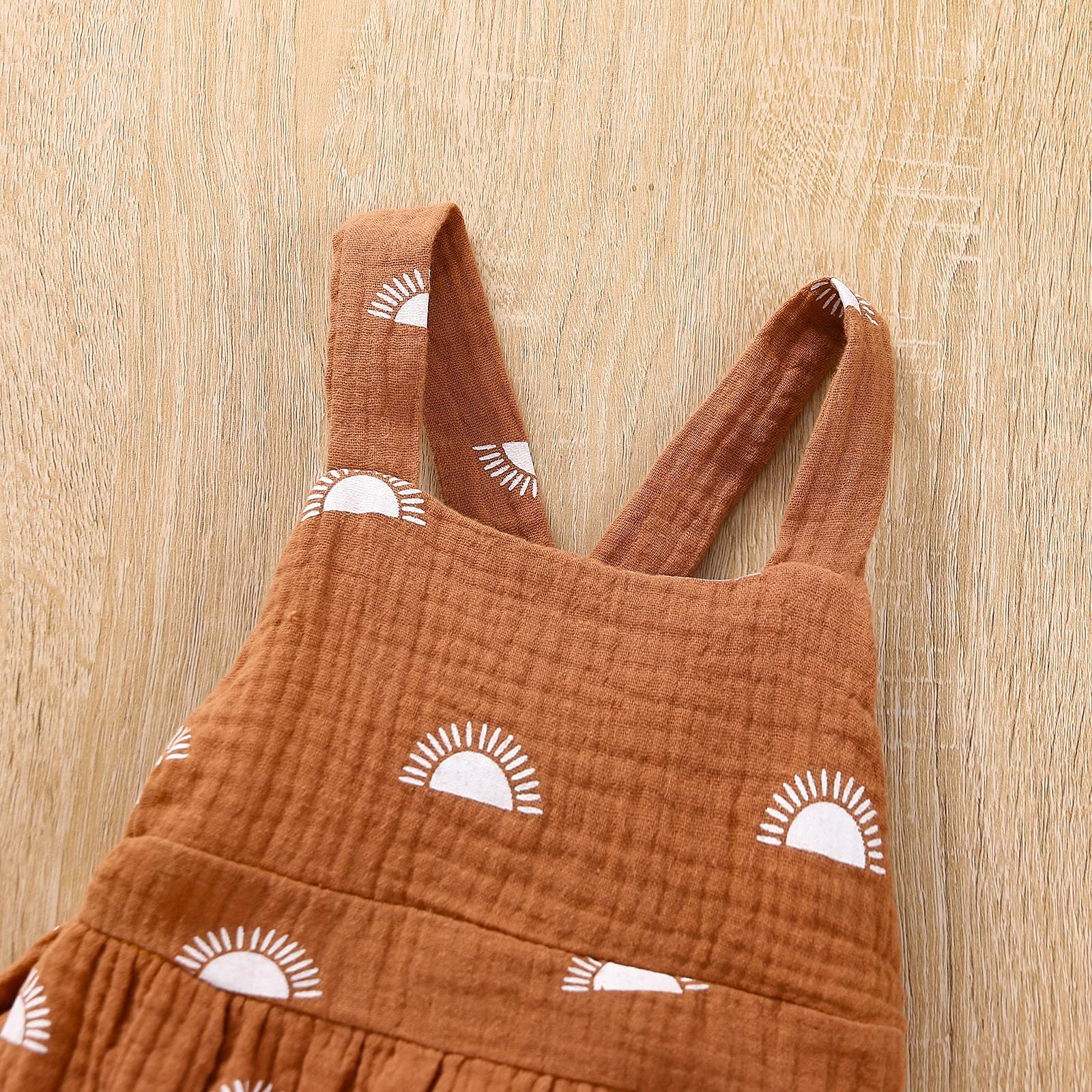 Newborn Girls Romper Jumpsuit Sun Print Sleeveless Cross Back One-Pieces Bodysuits Clothing (Brown, 0-6 Months, 6_Months)