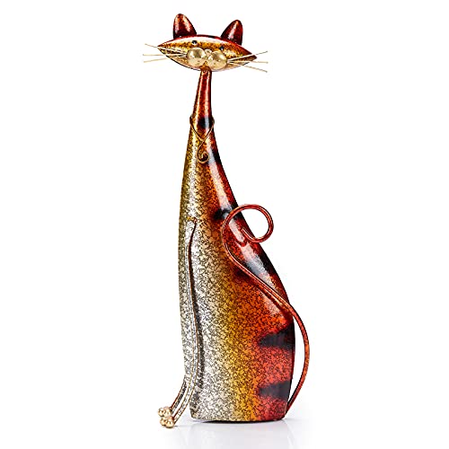 Aayla 16.15" H Metal Brown Cat Statue Sitting Adorable Cat Figurine Gift for Cat Lovers for Home Kitchen Decoration