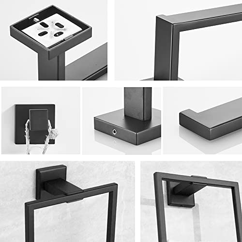 4-Piece Bathroom Hardware Accessories Set, Towel Bar Sets Include Towel Bar Towel Holder Toilet Paper Holder Towel Hook,16 inch Bath Accessories Kit,Matte Black