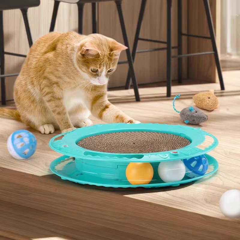 3 in 1 Cat Toy,Cat Scratcher Toy,Cat Ball Toy, Turntable Roller Track with Ball ,Cat Toy,Cat IQ Training(1 Pack with Two Mouse Play Toy)