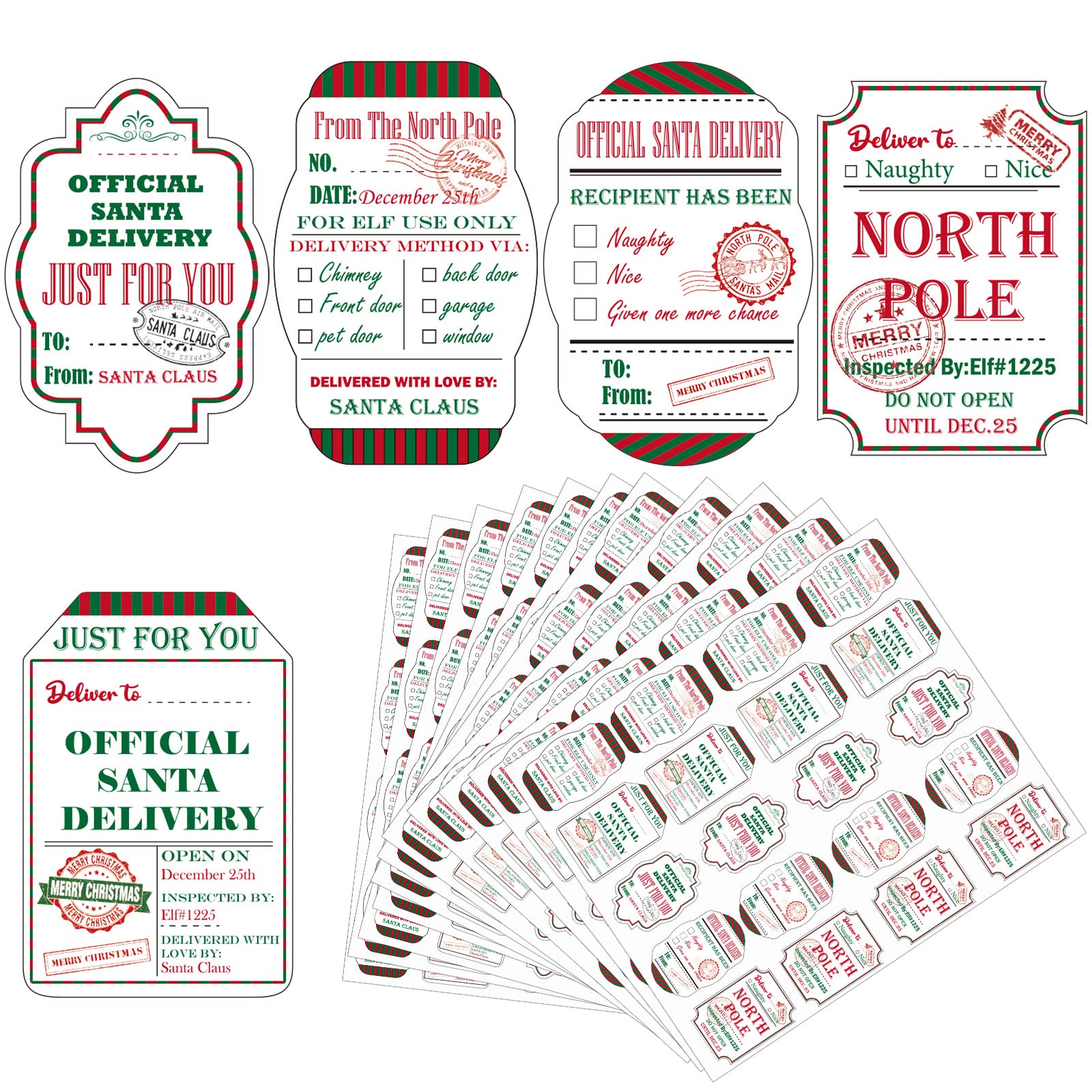 400 Pieces Christmas Gift Tag Stickers Adhesive White Semi Gloss Xmas Gift Labels Presents Wrapping Paper Decorations Seals Cards Santa Claus Stickers Decors Christmas Holiday Party Favors Supplies