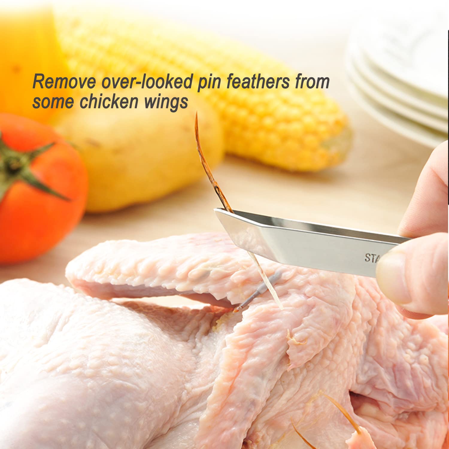 2 Pcs Tweezers, Stainless Steel Non-slip Flat and Slant Tweezers Fish Salmon Bones Remover Tool