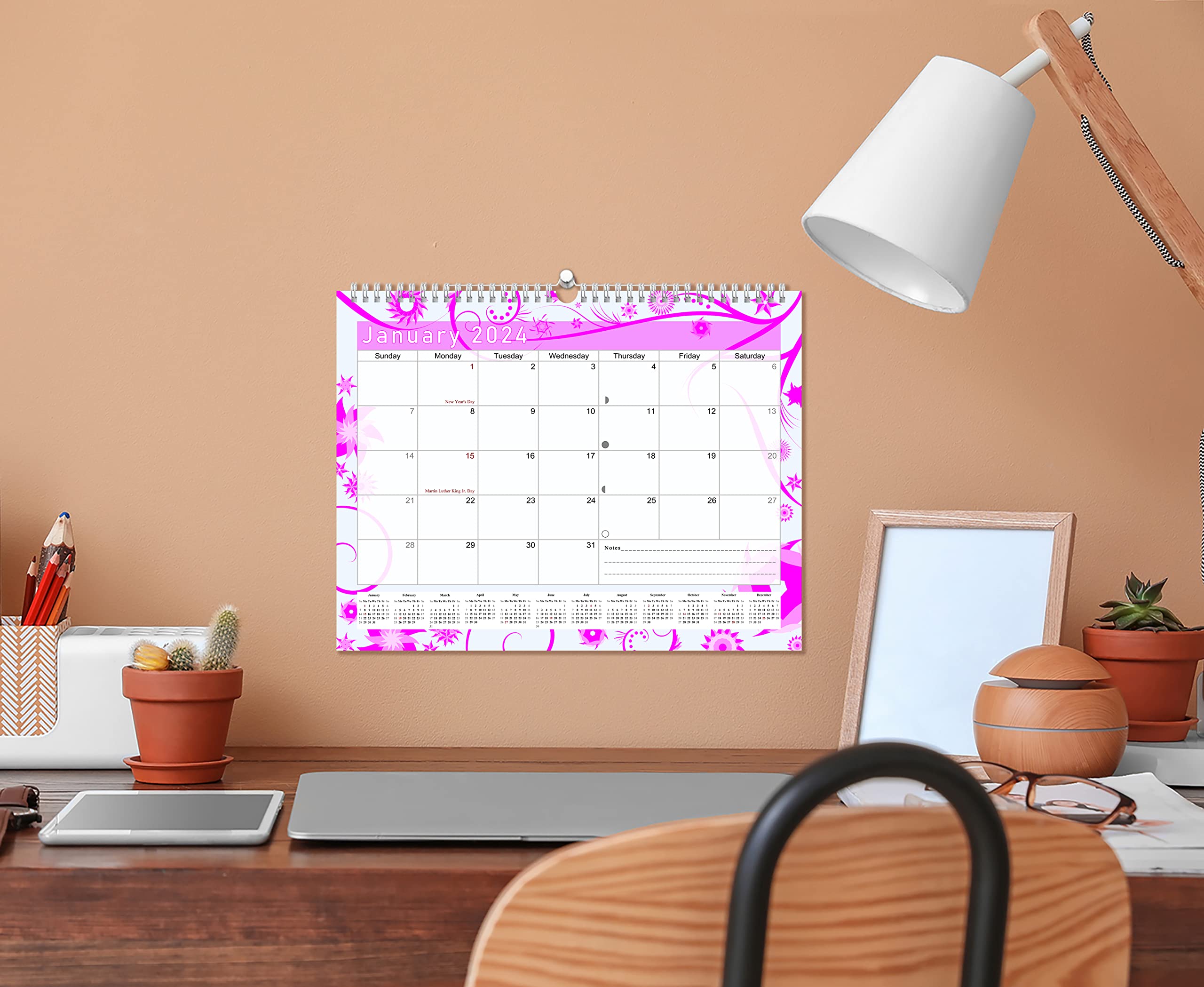 2024 Monthly Spiral-Bound Wall/Desk Calendar - 12 Months Desktop/Wall Blotter Calendar/Planner - (Edition #010)