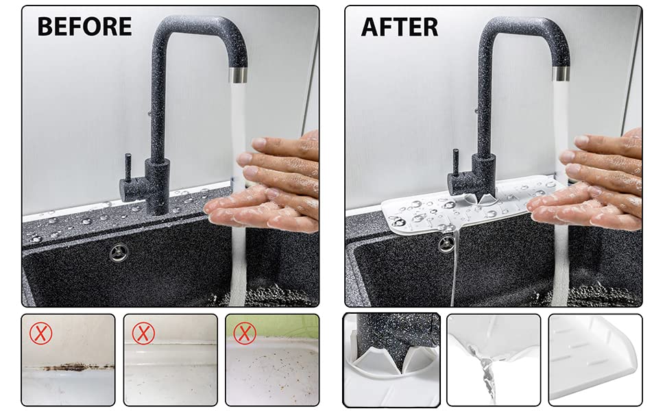 2 Pcs White Silicone Faucet Handle Drip Catcher Tray - Drip Catcher for Sink Faucet β Kitchen Faucet Drip Mat - Sink Faucet Splash Guard - Faucet Pad - Counter Faucet Mat - Silicone Sink Protector.