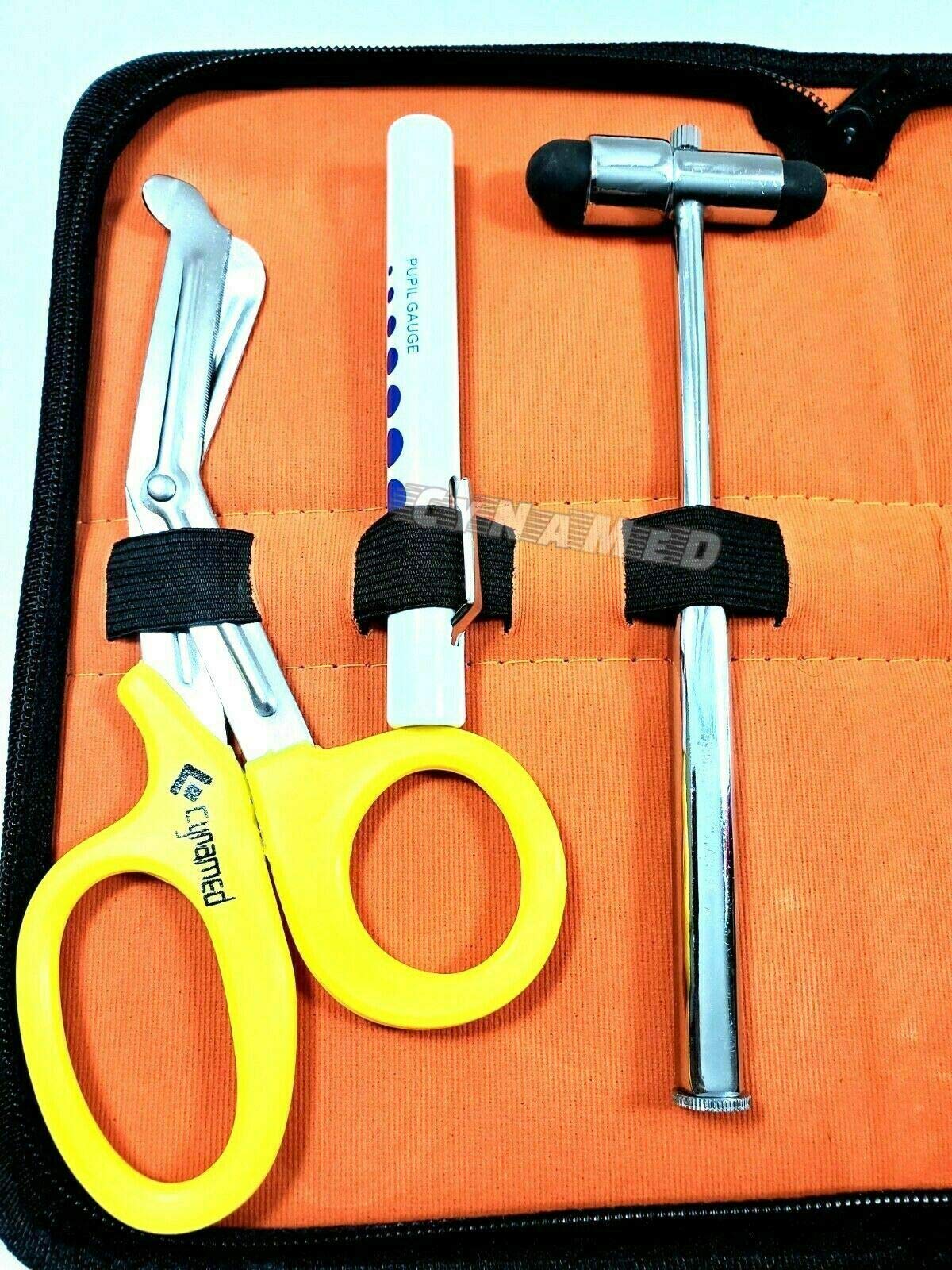 6 Piece Student Diagnostic Kit - Reflex Hammer and Tuning Fork Set C 128 and C 512. Includes Wartenberg Pinwheel, Penlight and Bandage Scissors 7.5”