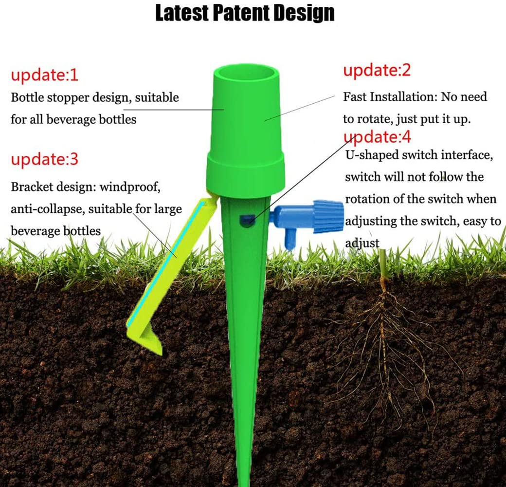 12 Pack Self Watering Spikes, Plant Self Watering Devices, Drip Irrigation Plant Waterer with Slow Release Control Valve Switch, Self Irrigation Watering Drip Devices Suitable for All Bottle