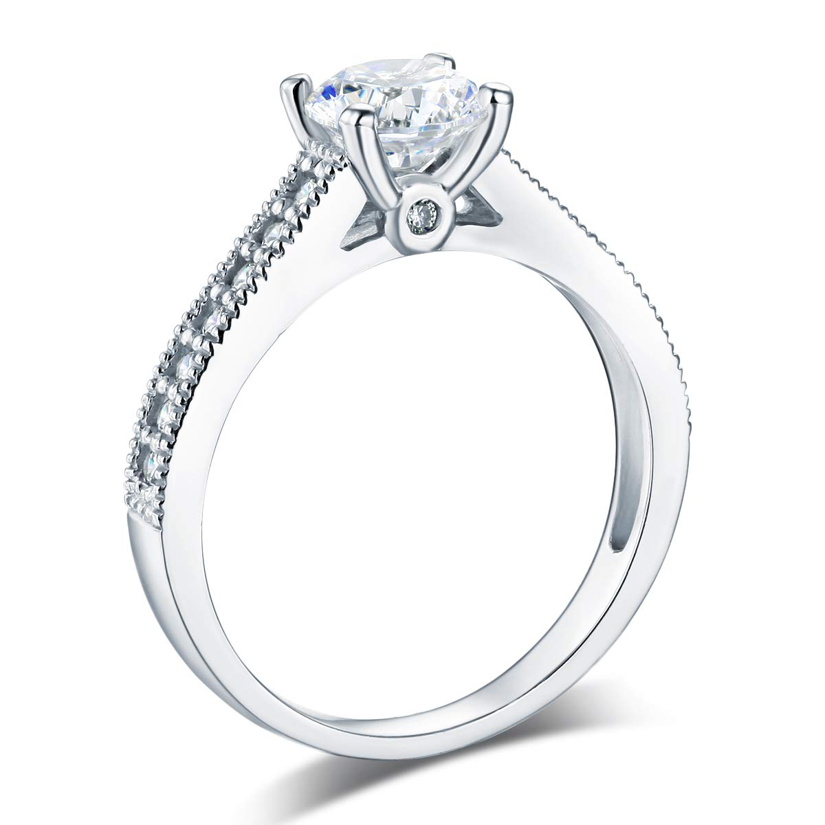 14k White Gold SOLID Wedding Engagement Ring and Wedding Band 2 Piece Set - Size 7