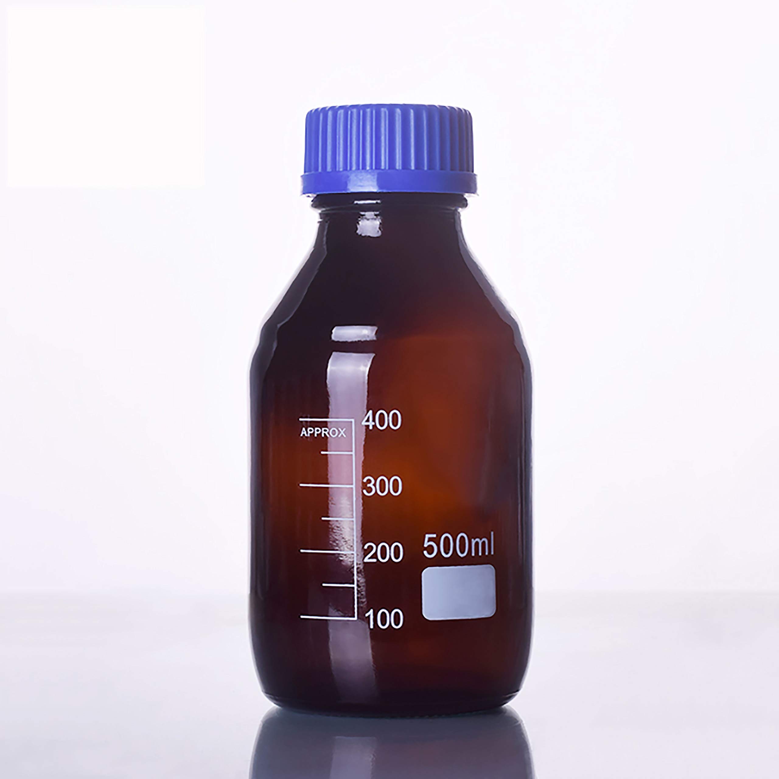 Amber Brown Glass Graduated Acid Reagent Bottle autoclavable with Blue Cap GL45 (500ml)
