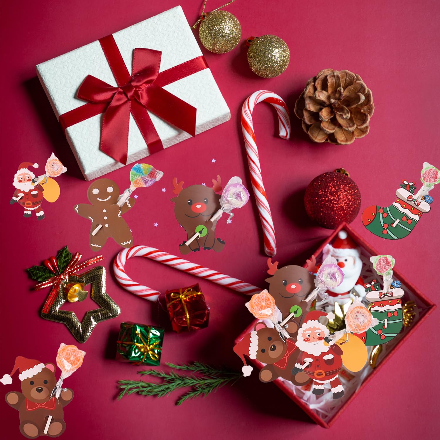 147pcs Christmas Lollipop Paper Cards Decorations,Paper Cards for Christmas Lollipop Sugar-Loaf Candy Gift Package Wrapping Decorations Xmas Lollipop Supplies Design Candy Holder (7Style)