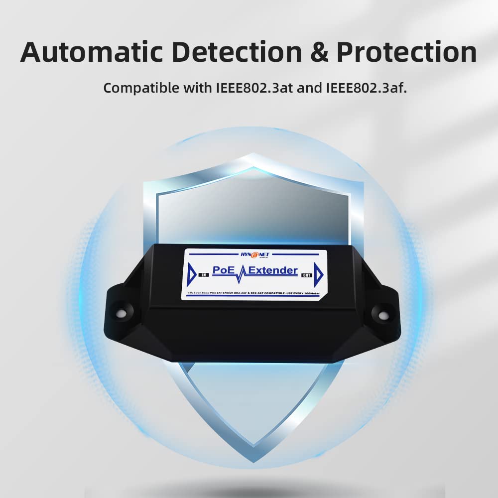 HYN@NET PX201 30W Gigabit PoE Extender One Channel 10/100/1000Mbps PoE Repeater for Security Camera,IEEE802.3at/af Compliant,Plug and Play