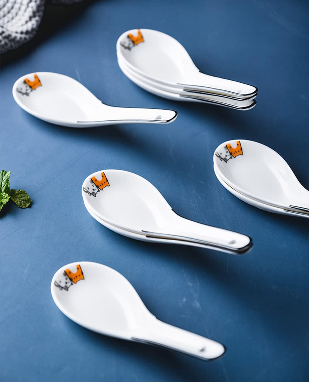 123Arts Ceramic Spoons Cartoon Cat Soup Spoons Dessert Spoons, Set of 5