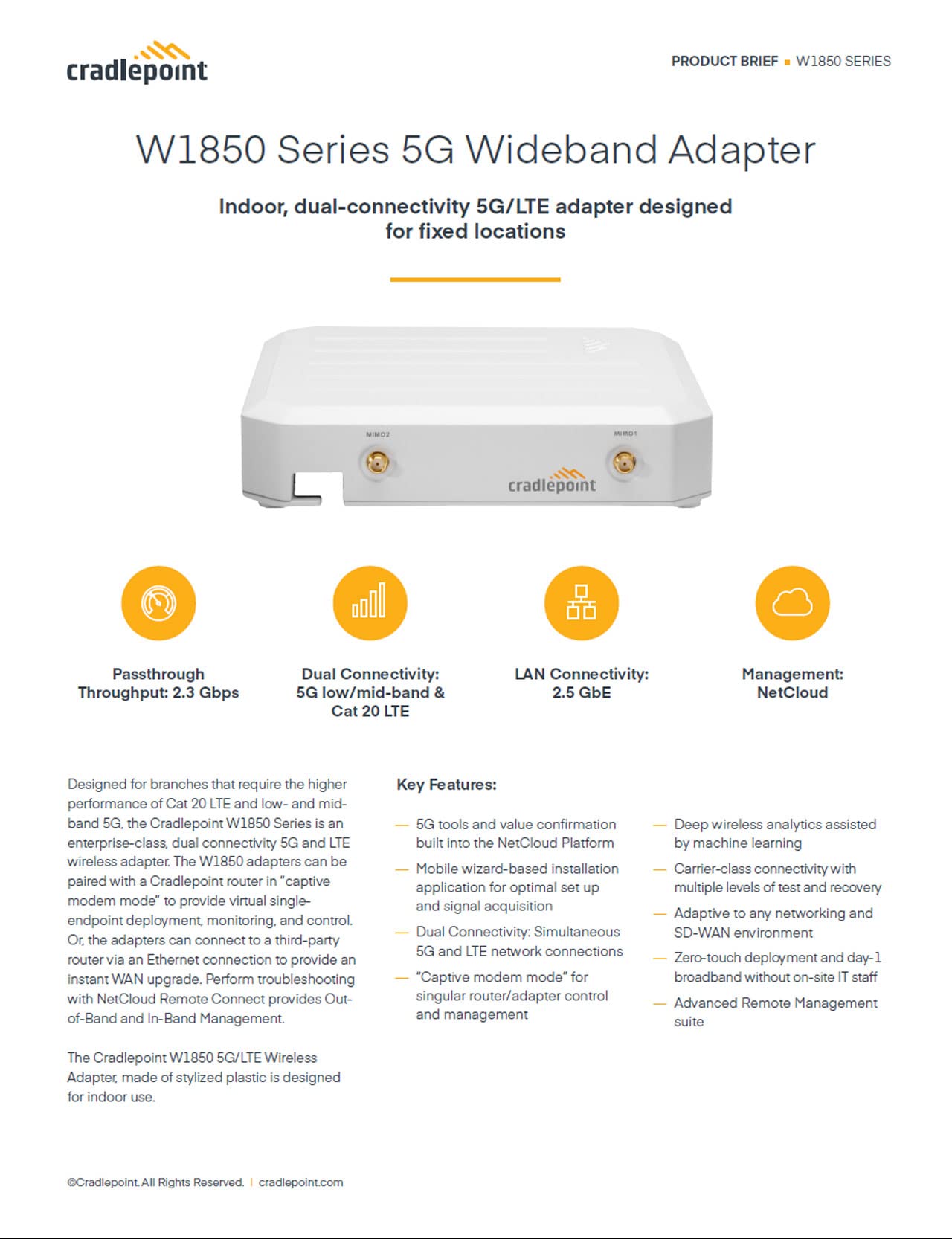 5-yr NetCloud Branch 5G Adapter Essentials Plan and W1850 Adapter (5GB Modem)