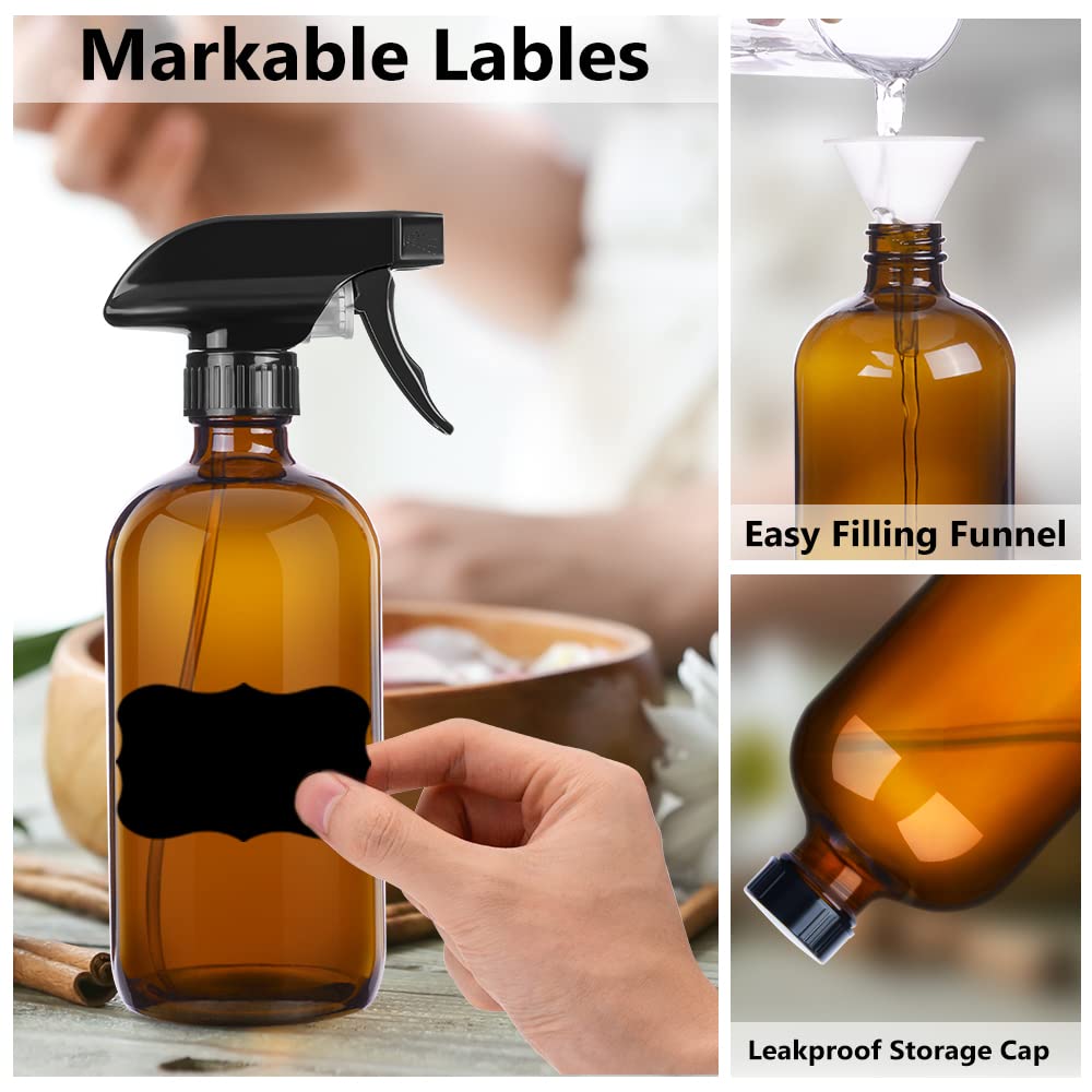 Amber Glass Spray Bottles, 3 Pack 8 Oz Amber Spray Bottles, Refillable Empty Spray Bottles with Adjustable Nozzle, for Essential Oils, Cleaning Solutions, Aromatherapy, Facial Hydration, Hair Mister