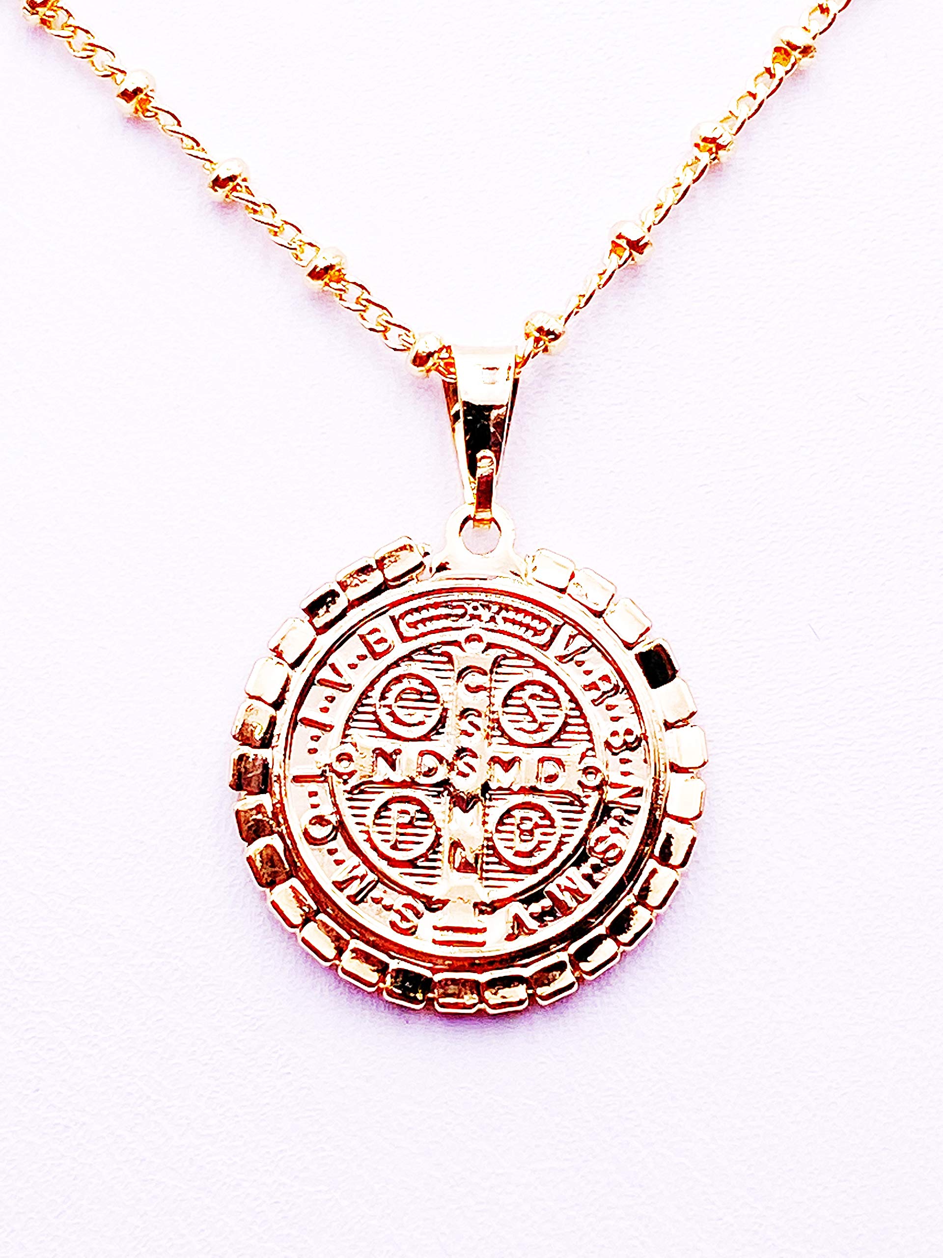 18K Gold Plated Saint Benedict Pendant Necklace for Women Religious Jewelry