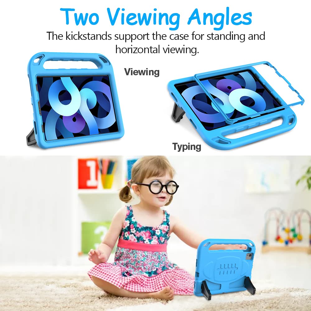 eTopxizu Kids Case with Built-in Screen Protector for iPad Air 5th Generation 2022/iPad Air 4th Gen 2020, 10.9" iPad Air 5/4 Shockproof Handle Stand Case for iPad Air 5th/4th Gen 10.9/Pro 11, Blue
