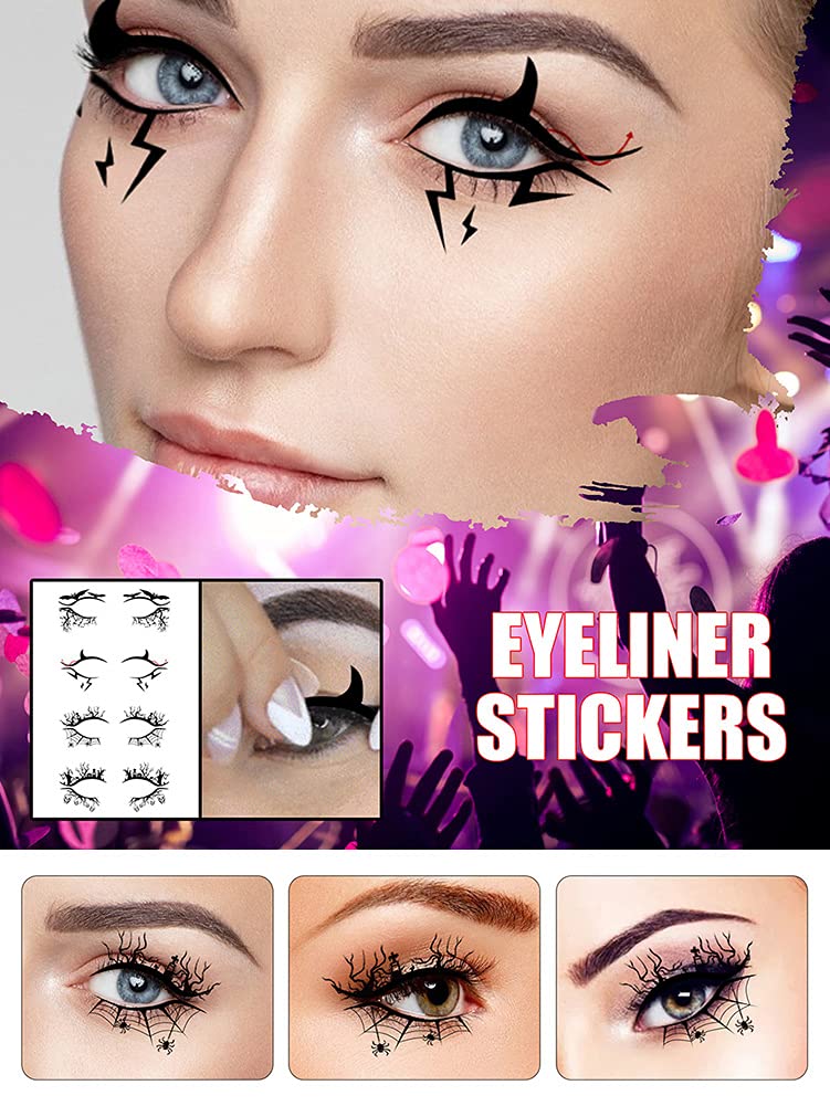 16pc /8 Pairs set Eye Shadow Temporary Eye Tattoo Stickers Women Halloween Party Eye Makeup Stickers Face Waterproof Fake Eyeshadow Eyeliner Tool