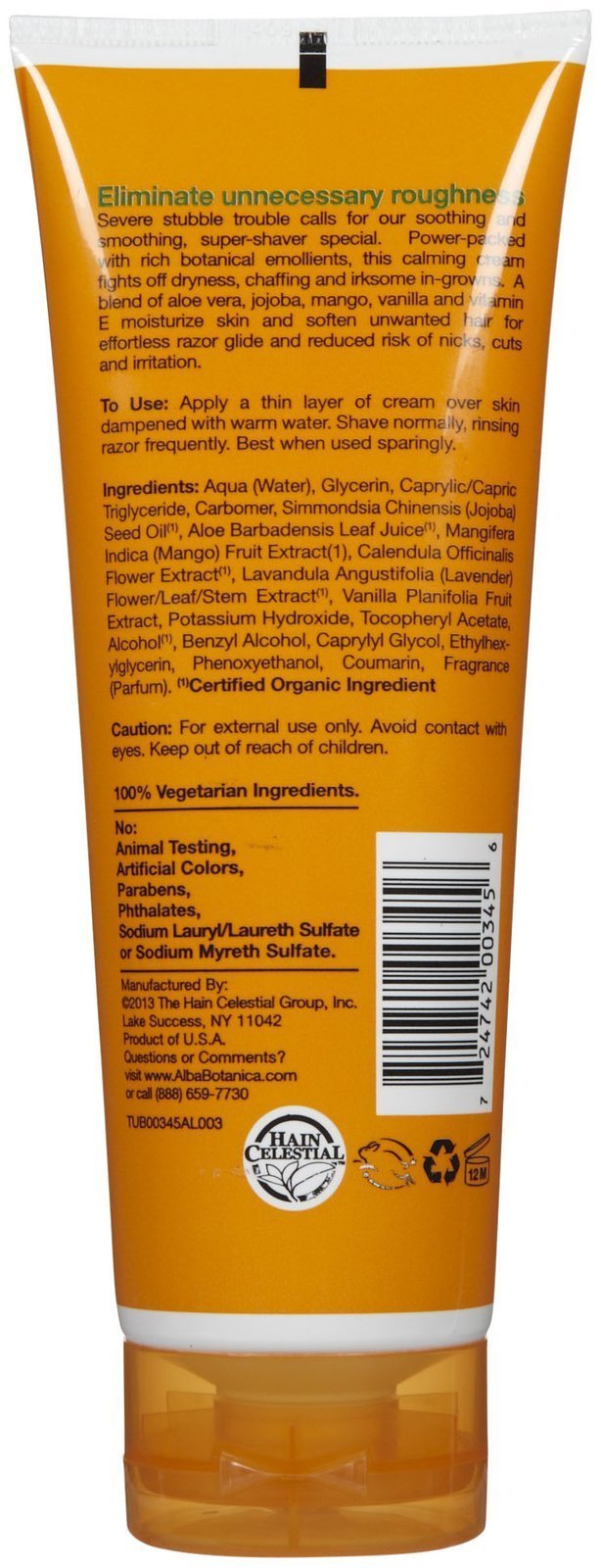 Alba Botanica, Moisturizing Cream Shave oz, na, Mango Vanilla, 8 Ounce