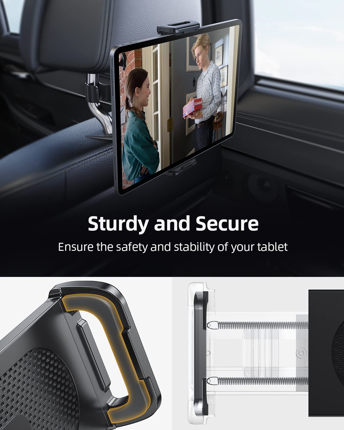 LISEN Car Headrest Tablet Mount, 360 Rotatable, Easy Installation, 2X Stable Car Bracket, Compatible with 4.7-11" Devices