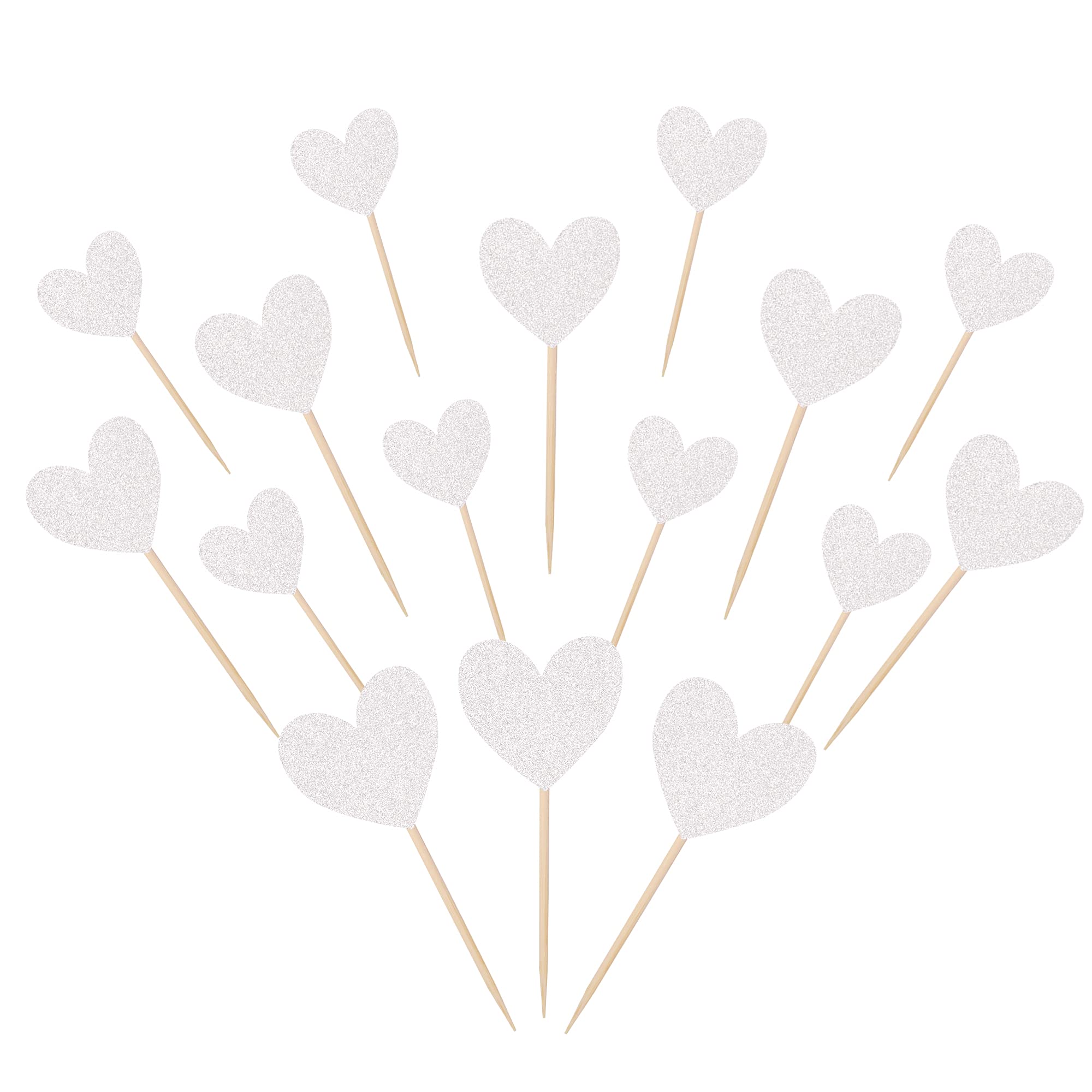 30 PCS Love Heart Cupcake Toppers Glitter Mixed Size Wedding Engagement Cupcake Picks Decorations for Wedding Anniversary Bridal Shower Birthday Valentine's Day Party Supplies Silver